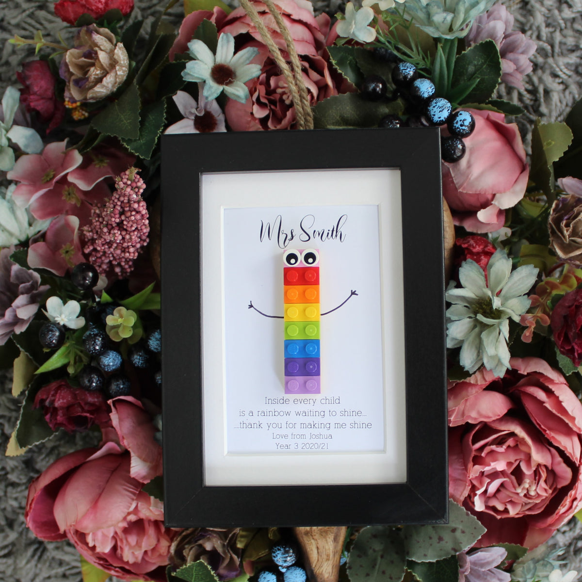 Rainbow Teacher personalised LEGO® gift – Mrs Crazy Creations