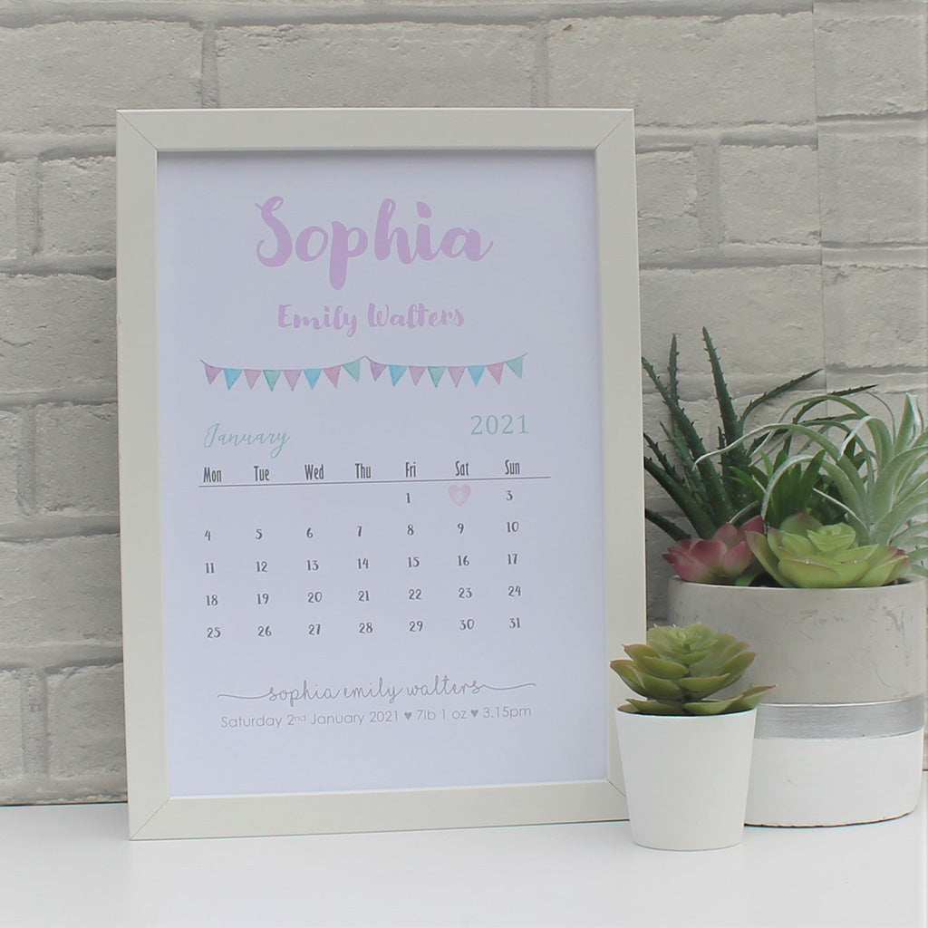 Baby Girls Birth Detail Calendar Print – Mrs Crazy Creations